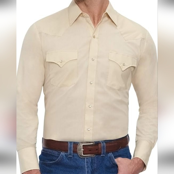 Ely Cattleman | Shirts | Ely Cattleman Mens Tan Western Shirt Pearl Snap Buttons Sz M | Poshmark